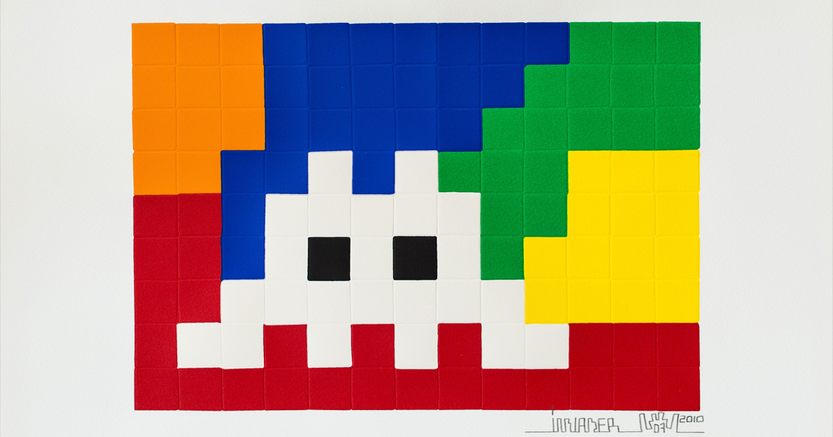 Invader, print Home Lego white : sérigraphie du street artiste français ...